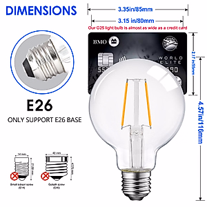 E ENERGETIC LIGHTING Edison Light Bulb, 5W Dimmable, G25 Globe Shape, Clear Glass, 60W Equivalent, 2700K Soft White, 500LM, G80 Christmas Light, E26 Standard Base, UL Listed, 6-Pack