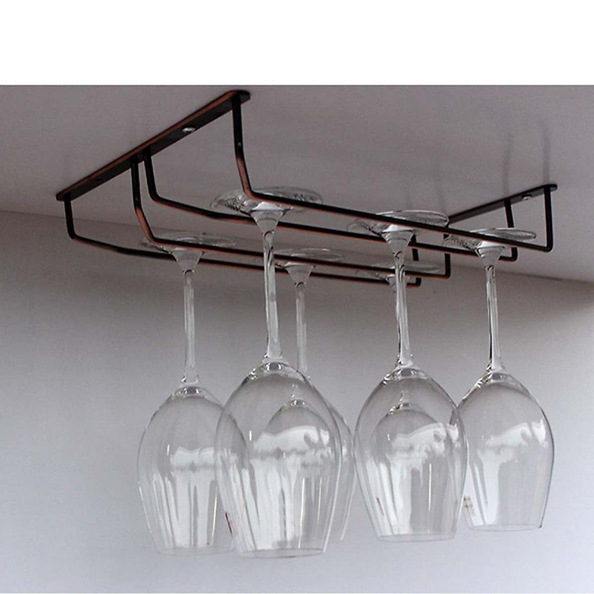 CM Pack of 2 Under Cabinet Hanging Rack Wire Hanger Rack Organizer Holder Rack for Wine Stem Glasses Stemware Wine Glass in Bar Kitchen, 12 Inch Long (Antique Copper Finish)