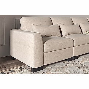 Sunrise Coast Modular Sofa Couch 130" Convertible L Shaped Sofas&Couches with Movable Ottoman Sectional, Beige