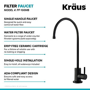KRAUS Purita 100% Lead-Free Kitchen Water Filter Faucet in Matte Black, FF-100MB, 12 Inch