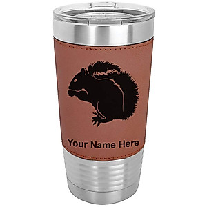 LaserGram 20oz Vacuum Insulated Tumbler Mug, Squirrel, Personalized Engraving Included (Faux Leather, Dark Brown)