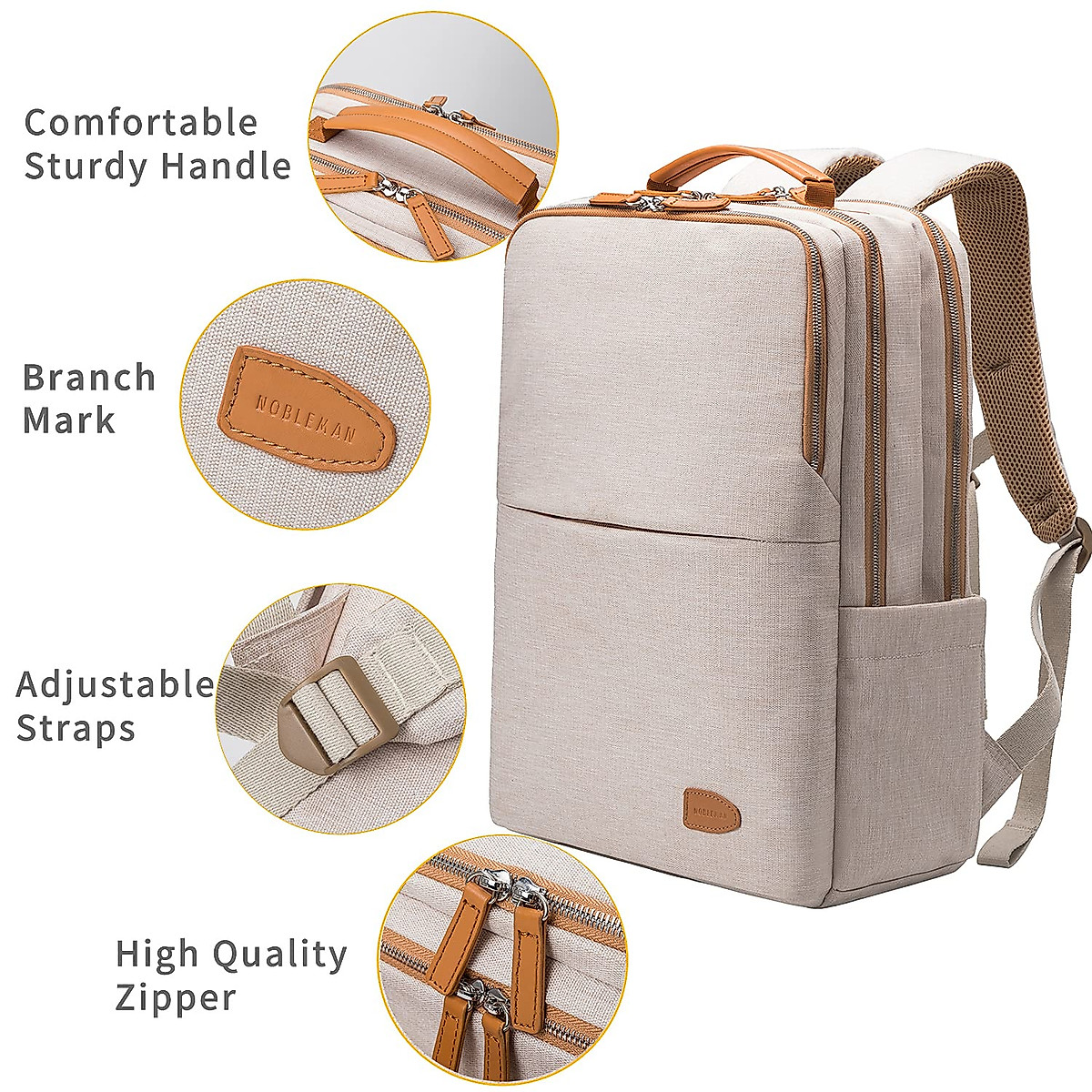 NOBLEMAN Backpack for women and man ,Waterproof School travel work Backpack, 15.6 Inch Laptop Backpack, Daypack, with USB (Beige plus)