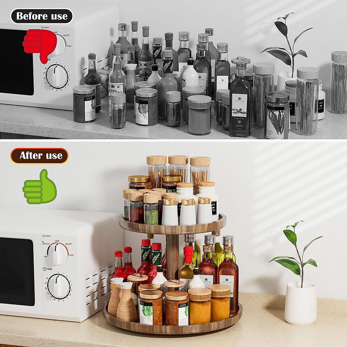 2 Tier Acacia Wooden Lazy Susan Organizer for Kitchen,Turntable for Cabinet,Turntable Organizer for Cabinet Pantry Table Organization-(10''+13'')