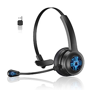 Derico Trucker Bluetooth Headset with Noise Cancelling Microphone & Mute Button for Cell Phones | Telephone Headsets for Office Phones | On-Ear Headphones for Microsoft, Call Center, Trucker Headset