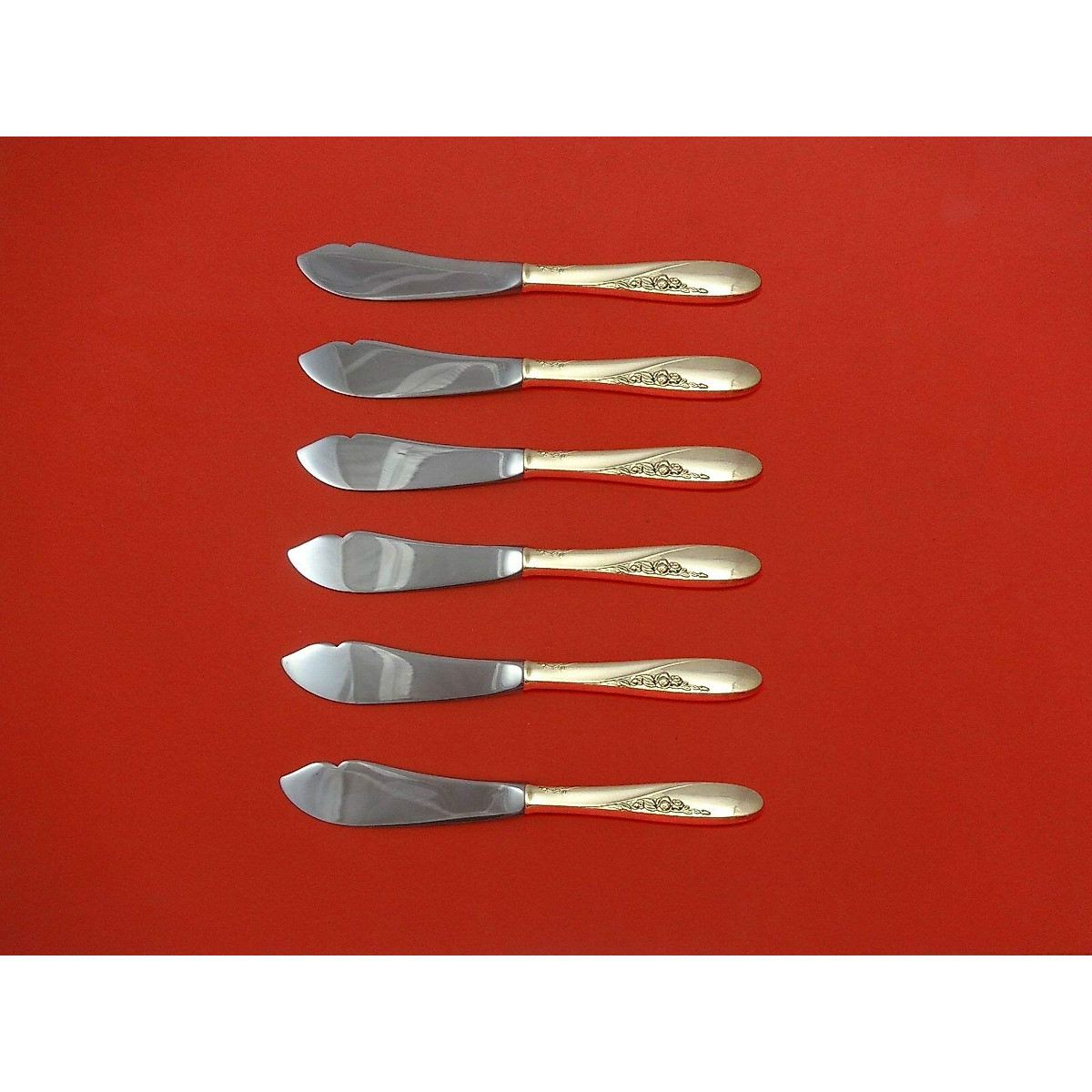 Rose Spray by Easterling Sterling Silver Trout Knife Set 6pc Custom Made 7 1/2"