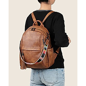 FADEON Leather Laptop Backpack Purse for Women Laptop Backpacks, Designer Mutiple Pockets Ladies Shoulder Bags Brown