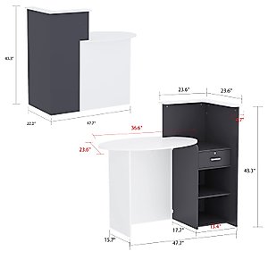 ECACAD Reception Desk with Lockable Drawer and Open Shelves, Office Desk Reception Counter Table, Dark Grey and White (50”W x 22.2”D x 43.3”H)