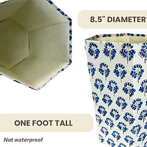 Waste Basket | Decorative Small Waste Basket | Cute Bedroom Trash Can | Blue Trash Can (Small Flowers)