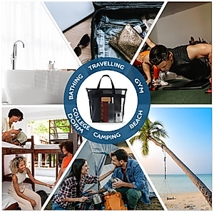 Molain Mesh Shower Bag, Large Capacity Portable Beach Bag Bath Organizer Travel Shower Bag for Travel, Gym, Swimming, Camping, College Dorms, Beach(Black)