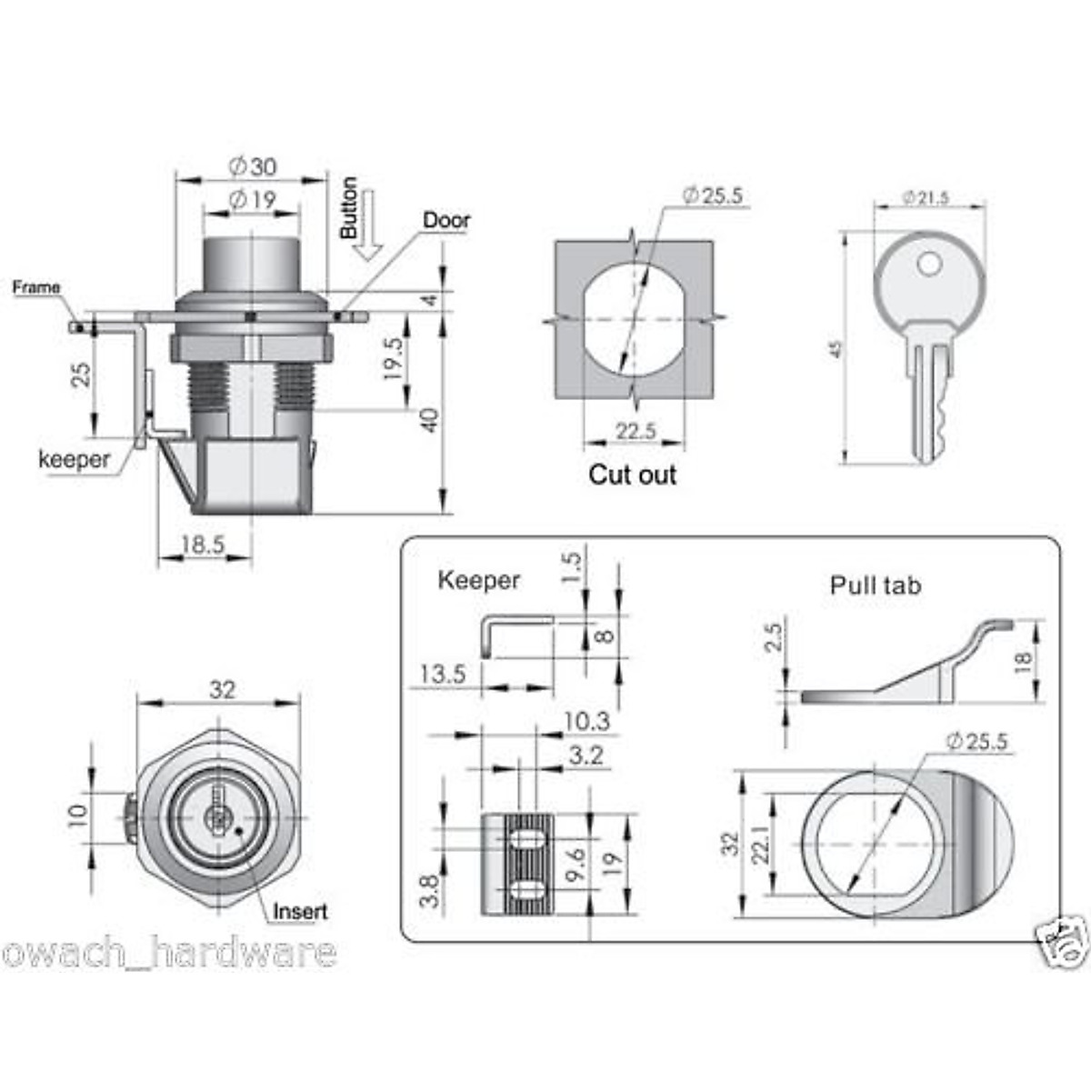 OWACH Push Button Latch with Locking for Marine Boat Tool Box, Glovebox, Radio Box, Electronic Box (with Locking, 1 Pack)