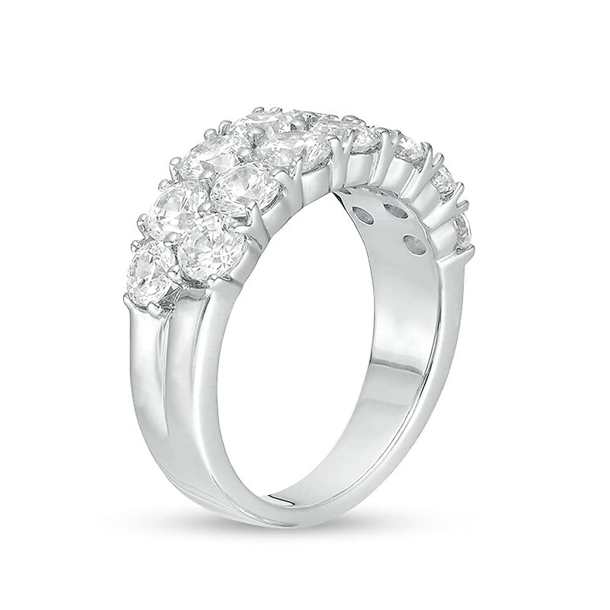 4 Cttw Diamond Double Row Anniversary Ring in 10K White Gold (4 Cttw, J-I2) Diamond Wedding Engagement Ring