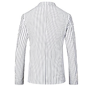Mens 3 Piece Pinstripe Suit Slim Fit Casual Dress Suits Blazer + Vest + Pants US Size 38 (Asian Size 3XL) White
