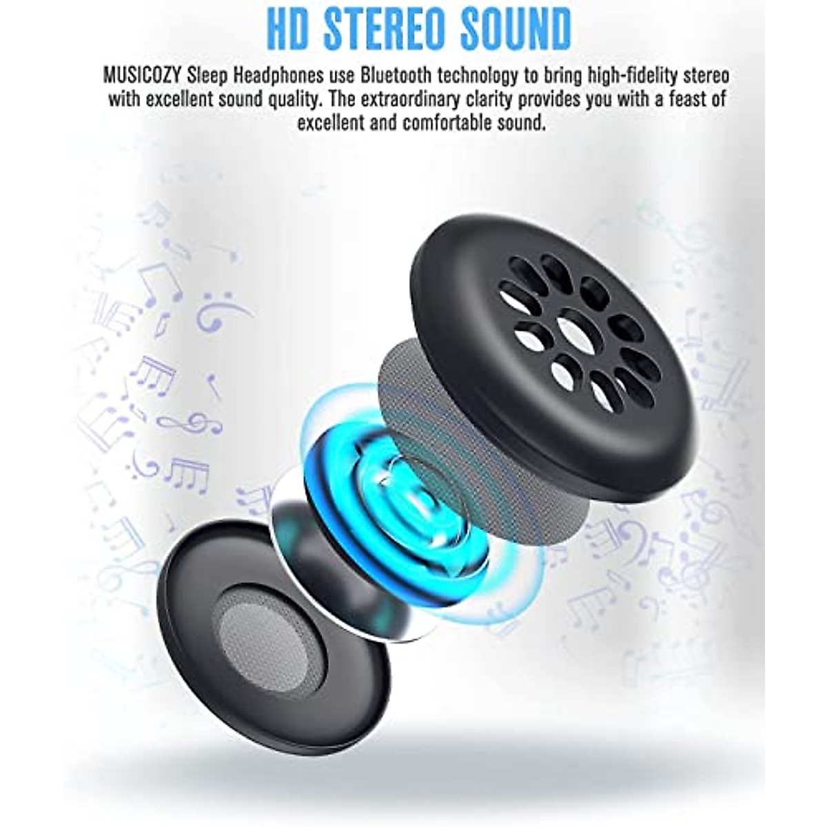 MUSICOZY Sleep Headphones Bluetooth Headband Sleeping Headphones Sleep Mask, Wireless Music Sleeping Headphones for Side Sleepers Men Women Travel Cool Tech Gadgets Unique Gifts Boys Girls, Pack of 2