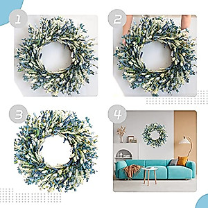 Egolot 24 Inch Summer Spring Blue Ivory Lavender Flower Wreath for Front Door, Rustic and Farmhouse Wild Flowers Wreath for Inside and Outside, Coastal Blue Flower Wreath for Home Decorating