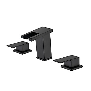 AVSIILE LED Bathroom Faucet 3 Hole, Matte Black Waterfall Bathroom Faucets, 8 Inch Widespread Modern Bathroom Sink Faucet & Parts, Wide Spread Touch On Three Hole 2 Handle Bathroom Vanity Faucet