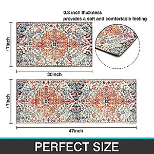 Boho Style Kitchen Rugs and mats Set of 2,Farmhouse Kitchen Mat for Sink,Non Slip Absorbent Stain Resistant Floor Mat for Kitchen Laundry Room Rug Area Runner Rug Orange