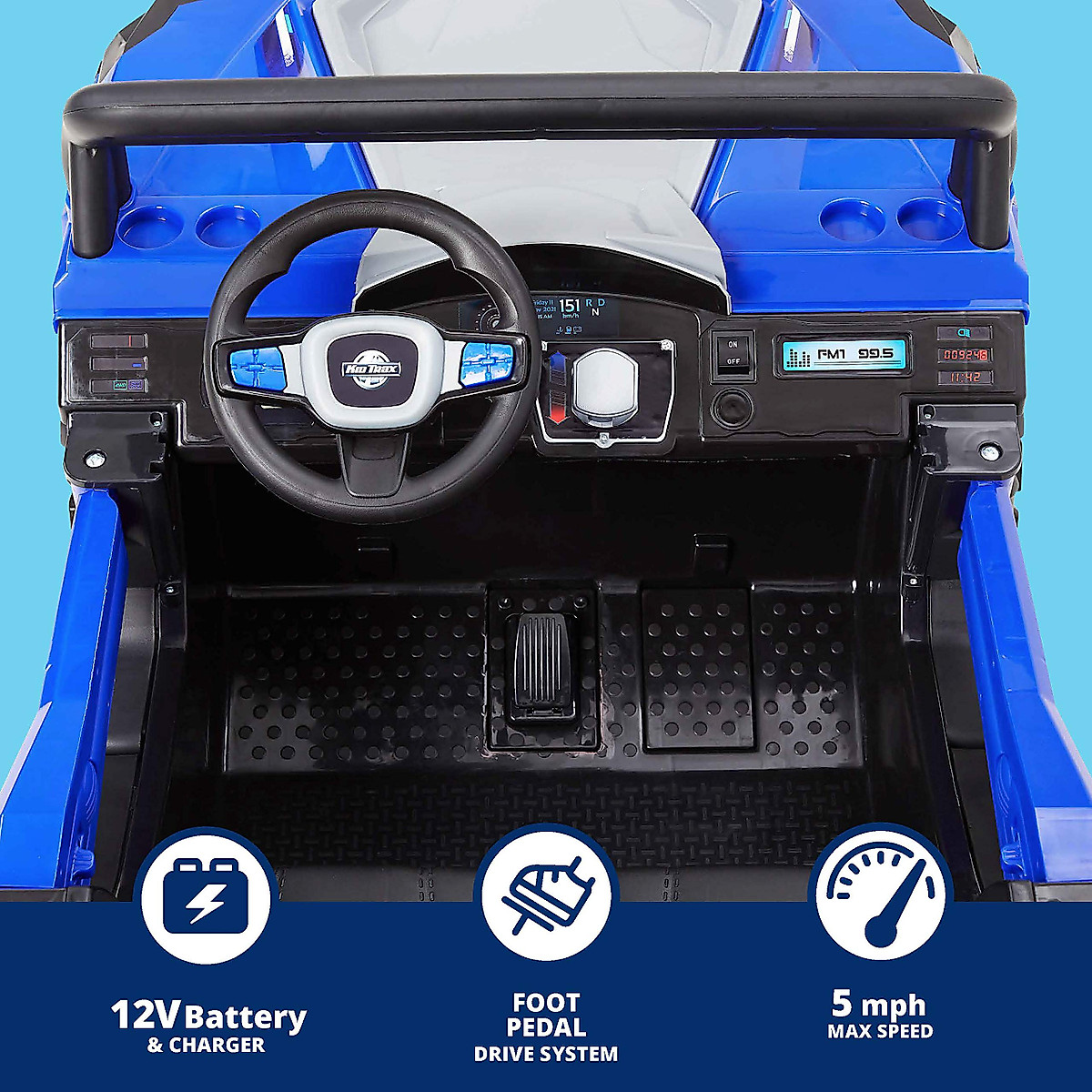 Kid Trax UTV Toddler/Kids Electric Ride On Toy, 12 Volt, 3-7 yrs Old, Max Weight 110 lbs, Single or Double Riders, Blue