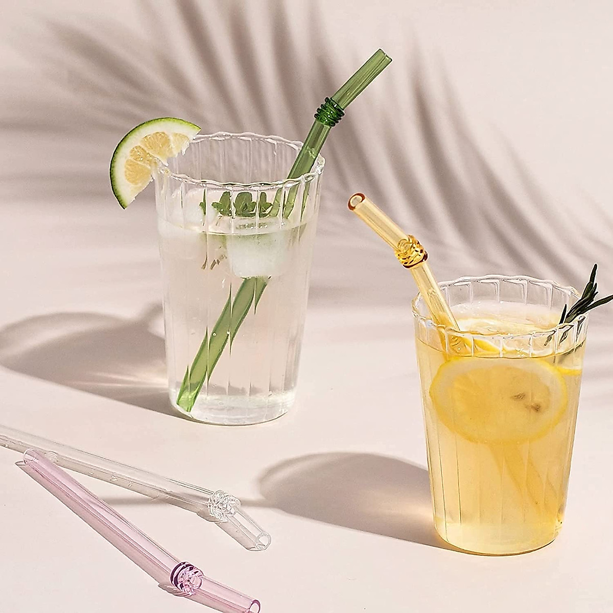 8 Pack EMPO Glass Straws Colored - 8" x 8mm Perfect Reusable Straw - Smoothies, Tea, Juice, Water, Essential Oils Gift with 2 Cleaning Brush MultiColor