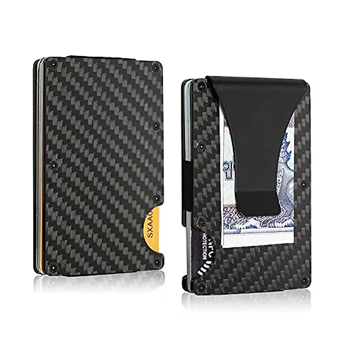 Real Carbon Fiber Minimalist RFID Blocking Card Wallet Holder Metal Men's Wallet with Money Clip (Black)