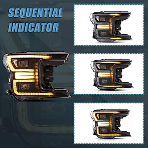 VLAND LED Headlight Assembly Fit for Ford F150 13th Gen 2018-2020, Plug-and-play, Black