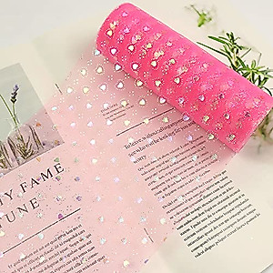 Yuanchuan Magic Heart Glitter Tulle Rolls 6 inch x 10 Yards (30 feet) for Table Runner Chair Sash Bow Pet Tutu Skirt Sewing Crafting Fabric Wedding Unicorn Halloween Party Gift Ribbon (Deep Pink)
