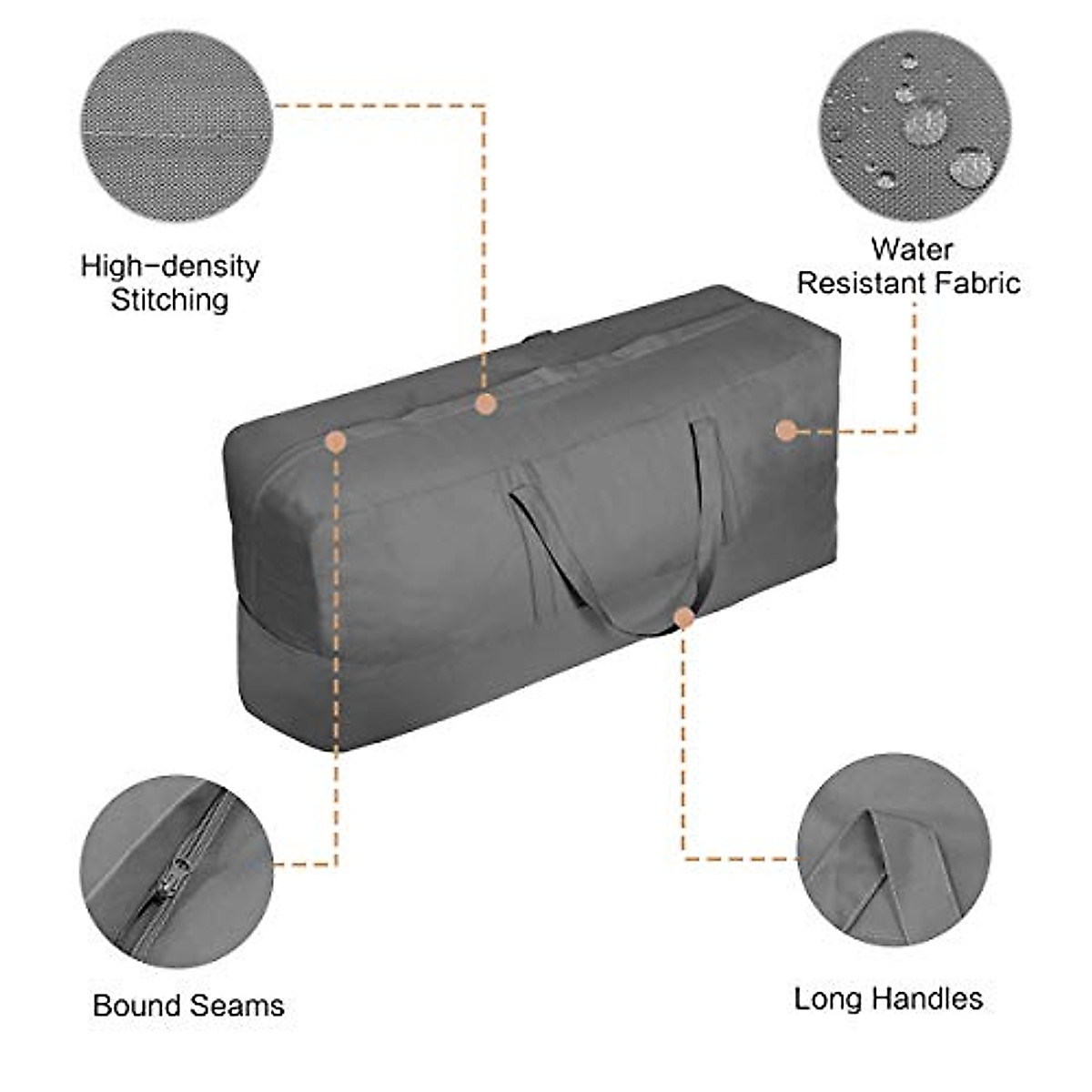 Vailge Patio Cushion Storage Bag Waterproof Cushion Storage Bag 45.5 Inch, Indoor Outdoor Cushions Storage Bag with Zipper and handles, Dustproof Patio Furniture Cover Storage Bag -Standard,Grey