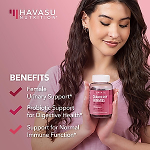 Probiotic Cranberry Gummies for Women - Urinary Tract Health and pH Balance - 1 Billion CFU of Lactobacillus for Bladder Support and Vaginal Wellness - Cran-Raspberry Flavor, 60 count, 1-Month Supply