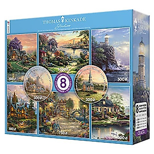 Ceaco - 8 in 1 Multipack - Thomas Kinkade - (2) Round 300 Piece, (4) 550 Piece, (1) 750 Piece (1) 1000 Piece Jigsaw Puzzles
