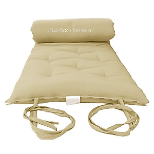 D&D Futon Furniture Tan Traditional Japanese Floor Futon Mattress 3 X 30 X 80, Shiki Futon Filled with Cotton, Foam, Polyester Fiber
