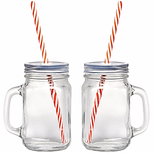 Starfrit 2-Pack Mason Jar Mugs with Reuseable Straws, Clear