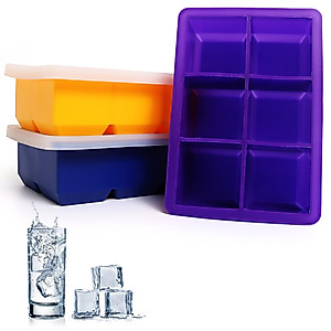 Excnorm Silicone Ice Cube Trays 3 Pack - Large Size Silicone Ice Cube Molds with Leak Proof Removable Lid Square Ice Cube Tray And BPA Free for Cocktail,Whiskey, Stackable Flexible Ice
