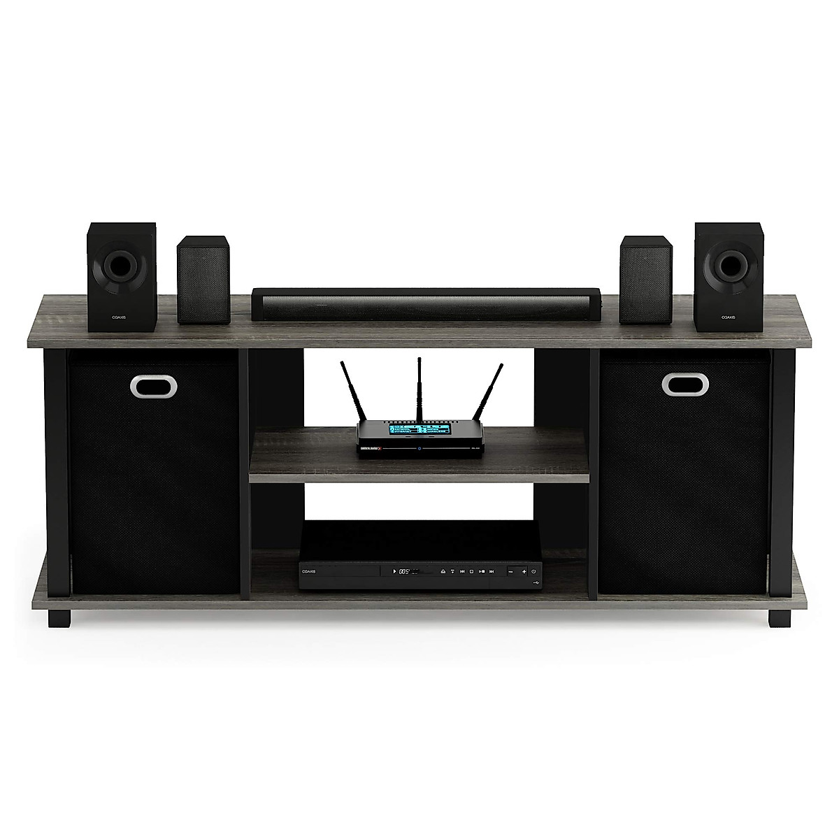FURINNO Econ Entertainment Center, French Oak Grey/Black/Black