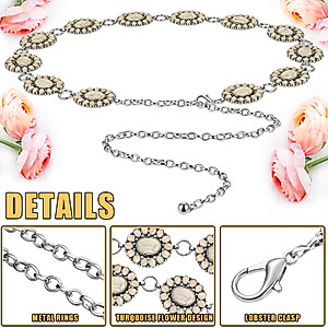 Sasylvia White Turquoise Concho Chain Belt Metal Western Waist Belts for Women Boho Belt Turquoise Drop Earrings (Classic Style)