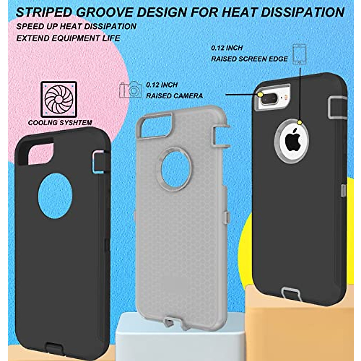 ONOLA Compitable with iPhone 8 Plus Case,iPhone 7 Plus Case + Tempered Glass Screen Protector [2 Packs] Heavy Duty Protection Phone Case for iPhone 8 Plus & 7 Plus (Black Grey, iPhone 8/7 Plus)