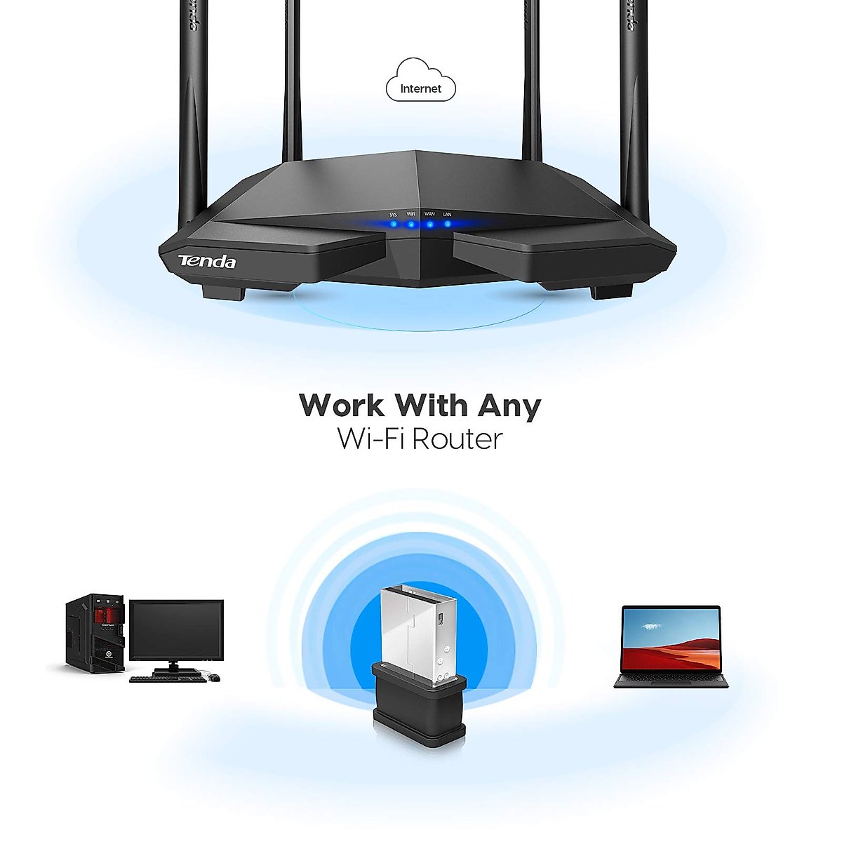 Tenda Wi-Fi Dongle, N150 Mini Wireless Network USB Wi-Fi Adapter for PC Desktop Laptop (Supports Windows XP/7/8/8.1/10, Driver-Free, Soft AP, USB 2.0) Plug & Play - W311MI V4.0