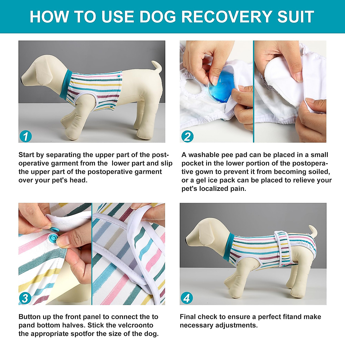 Leekalos Recovery Suit for Dogs After Surgery,Soft Breathable Dog Bodysuit Surgical Recovery Suit,with Ice Pad Removable Jumpsuits for Small Medium Large Dogs