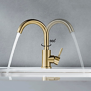 Kohonby Wet Bar Sink Faucet Single Hole Brushed Gold, Modern Single Handle Bathroom Sink Faucet Commercial Stainless Steel Prep Sink Faucet