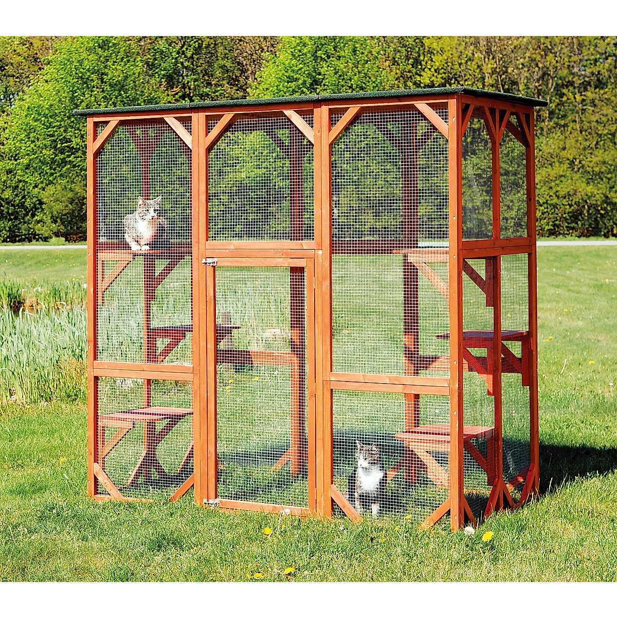 TRIXIE Outdoor Catio, Cat Enclosure with Roof, Large Cat Playpen with Platforms, Cat House, Cat Cage, Run-71 Inch