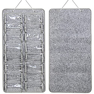 Casaphoria Sunglasses Organizer Storage, Hanging Dust Proof Wall Pocket Glasses Organizer - 16 Felt Slots Sunglass Organizer Holder with Metal Hook and Sturdy Rope (Gray, Dust Proof)