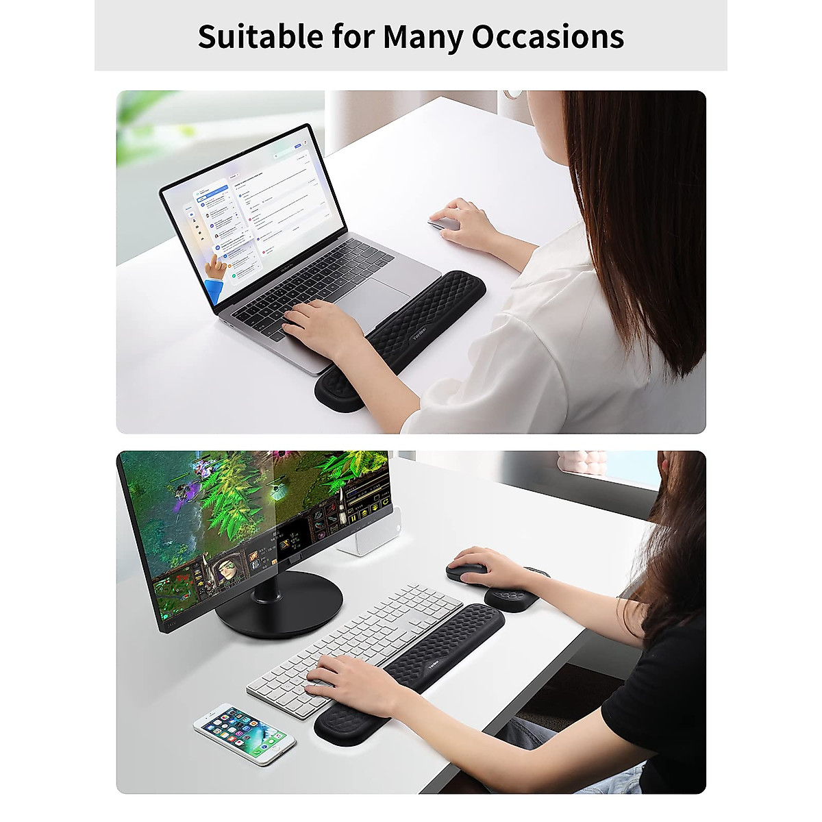 Vaydeer Wrist Rest for Keyboard and Mouse, Computer Ergonomic Wrist Support Pad, Soft Memory Foam Arm Cushion for Desk, Palm Hand Office Laptop Typing
