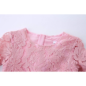 LittleSpring Girls Dresses for Baby Elegent Lace Floral Flare Sleeve Blue Party Wedding Dress for Kids 18 Months