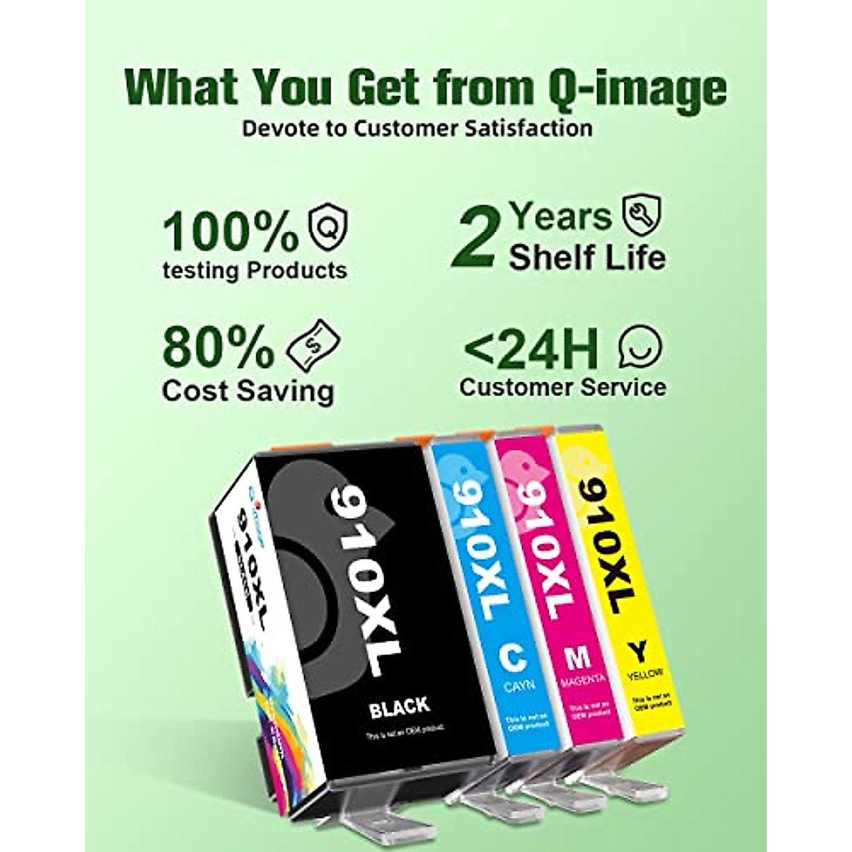 Q-image 910XL Ink cartridges Combo Pack Work with Officejet Pro 8020 8025 8035 8028 8022 8030 Printer(Black, Cyan, Magenta, Yellow, Total 4 Packs)