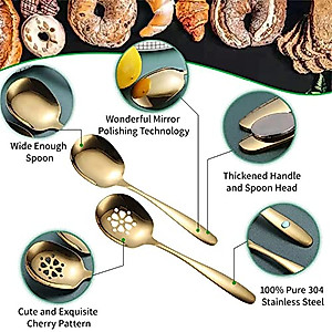 Serving Spoons,ToppingBest Slotted Spoon 304 Stainless Steel for Buffet Party Restaurant Banquet Metal Comically Large Spoon,Serving Utensils Dishwasher Safe (Golden)