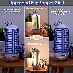 METERO Bug Zapper, Mosquito Zapper Led Light 2 in 1 for Outdoor and Indoor, Wireless Electric Bug Zappers Battery Powered Rechargeable, Insect Fly Traps Fly Zapper for Home Backyard Camping Patio