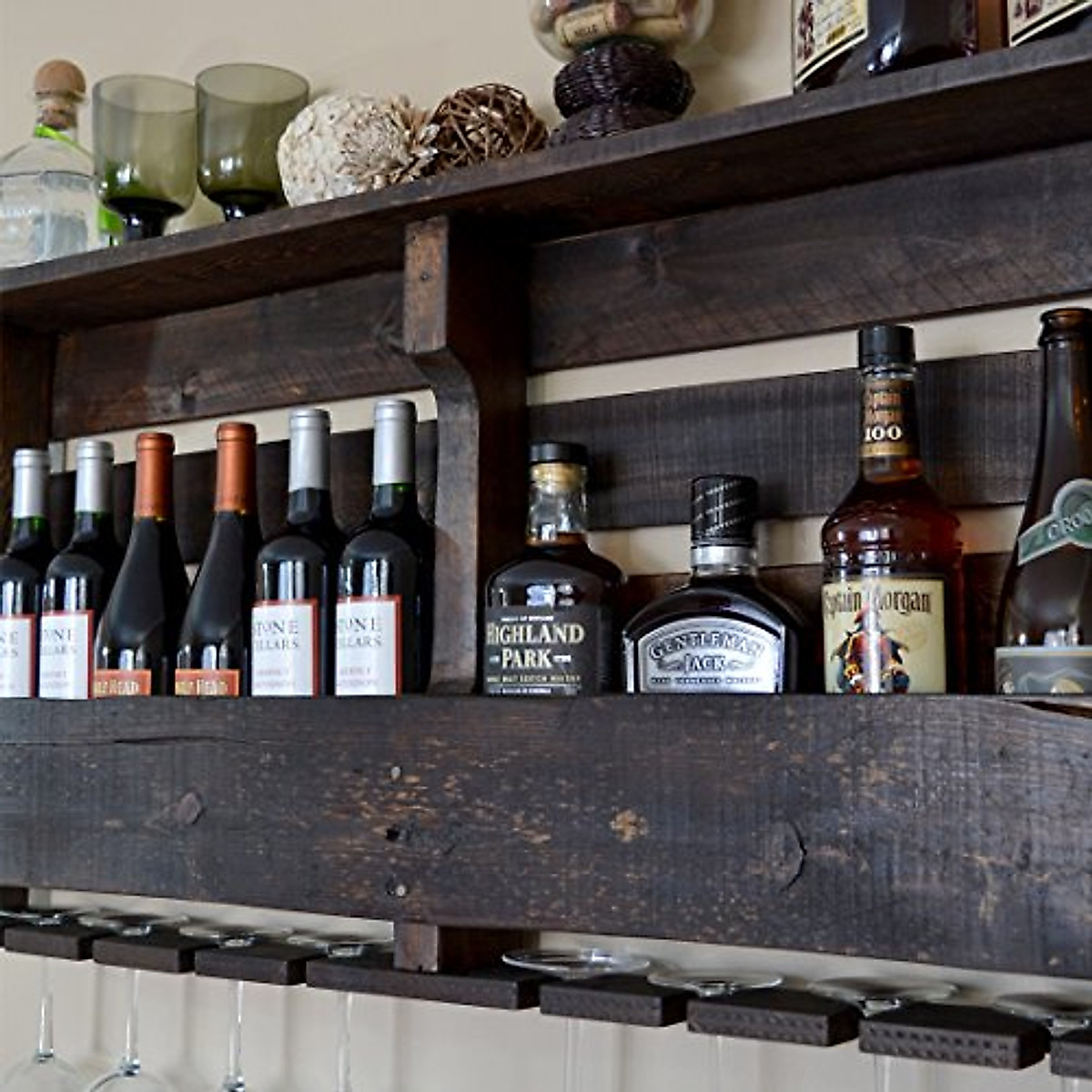 Great Lakes Reclaimed Wall Mounted Wine Rack,(Espresso/Dark Walnut Stain Finish)