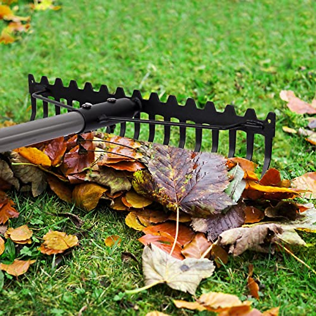 Walensee 5.4FT Bow Rake Heavy Duty Garden Rake with Stainless Steel Handle, 17 Steel Tines Metal Head Rake Tool for Loosening Soil Gathering Leaf Leveling Lawn Farming Land Management Yarn Thatch Rake