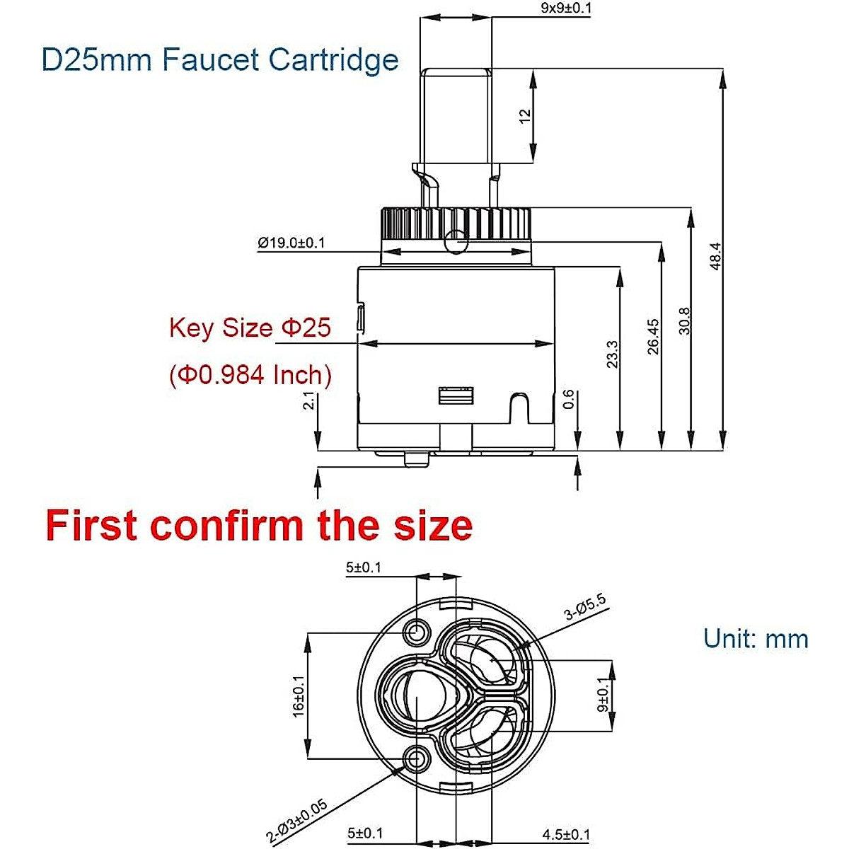 CUPC/NSF/IAPMO Certified 25mm Faucet Ceramic Disc Cartridge Replacement, Single Handle Valve for Pfister 9740740 Avalon/Treviso 26/529 Series, Kohler Kitchen Faucet GP1093674