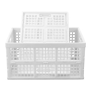 Asking 2-Pack 42 L Stackable Collapsible Crate, Plastic Folding Storage Basket, White