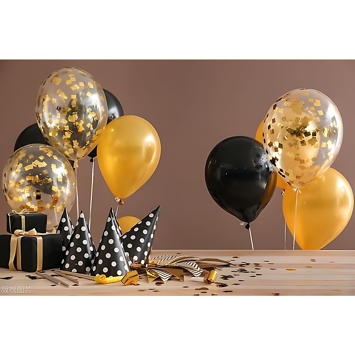 50pcs Gold Black Balloons，12 Inches Latex Gold Silver Black for Birthday Party Baby Shower Graduation Decorations.