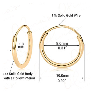 14k Yellow Gold Endless Hoop Earrings 10x1.0mm